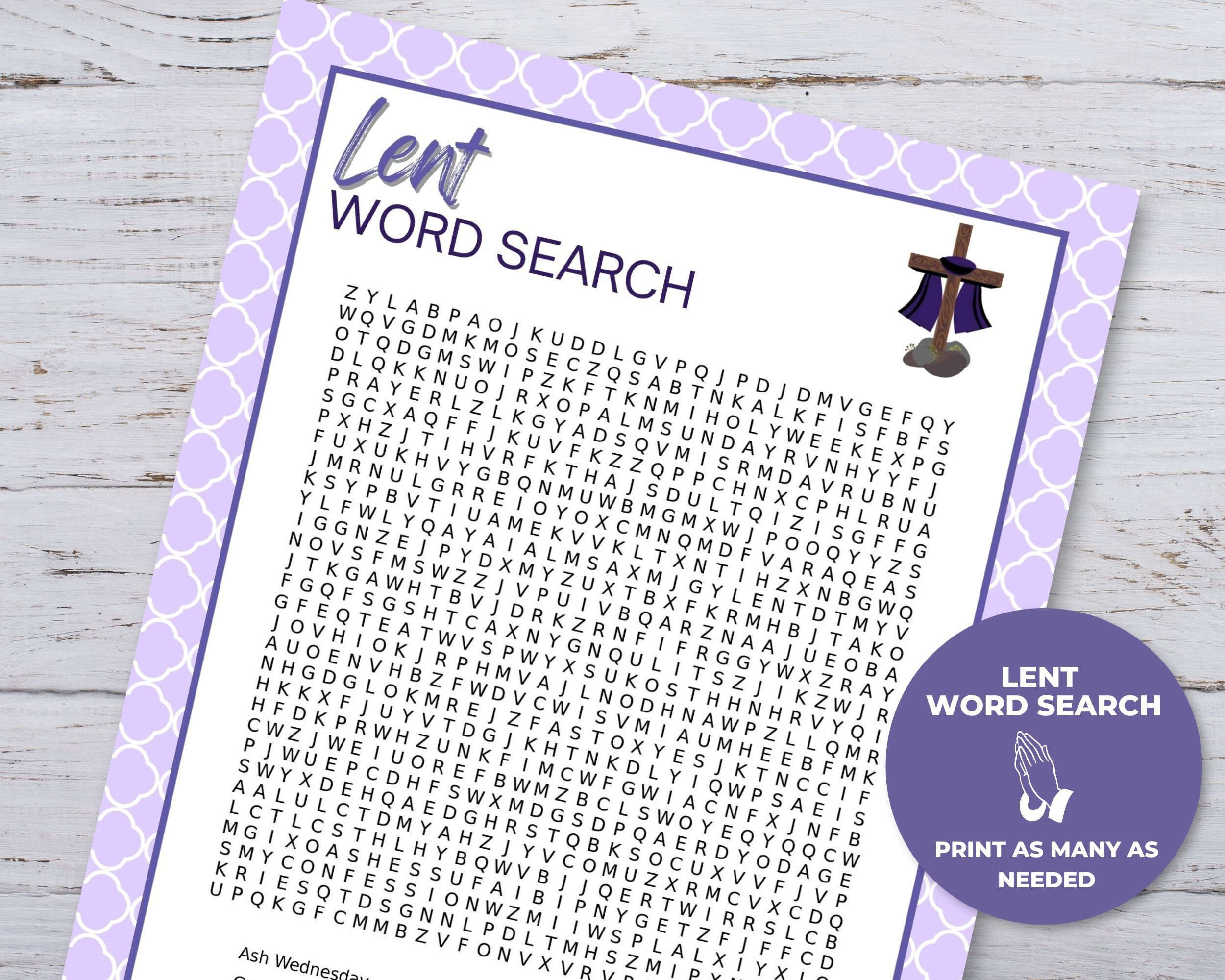 Lent Word Search Game, Printable Christian Game for Kids, Sunday School ...
