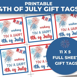 4th of July Gift Tags, Printable Gift Tags, Fourth of July Party Favor ...