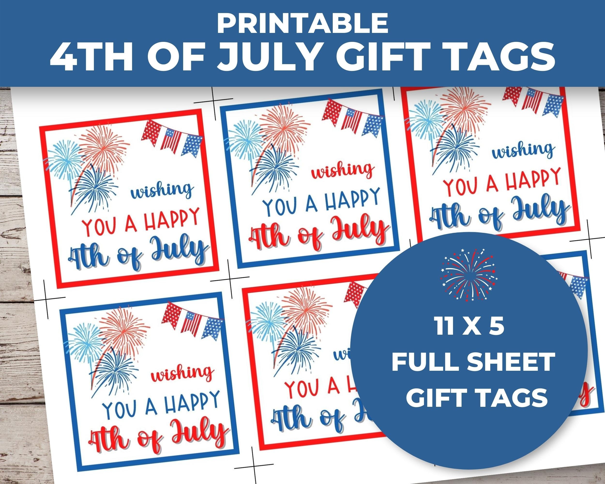 4th of July Gift Tags, Printable Gift Tags, Fourth of July Party Favor ...