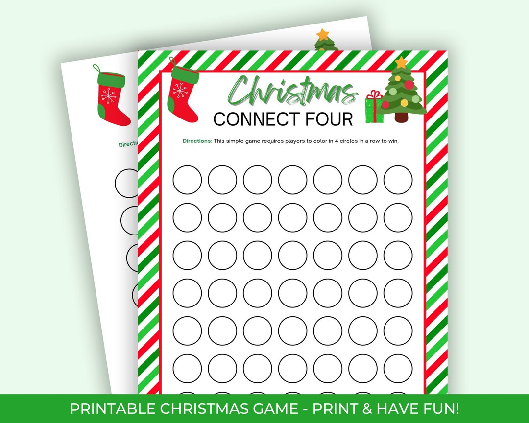 Four in A Row Christmas Party Game Printable, Christmas Games for Kids ...