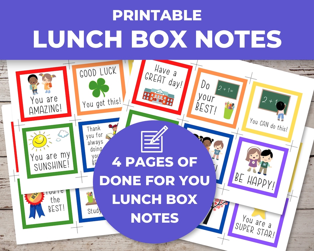 Lunch Box Notes, Printable Lunch Box Notes for Kids, Lunchbox Letters ...