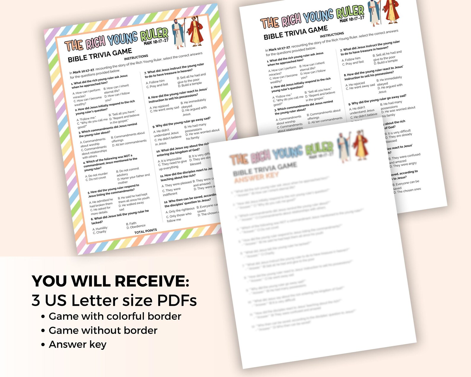 The Rich Young Ruler Bible Trivia for Kids, Printable Trivia Game ...