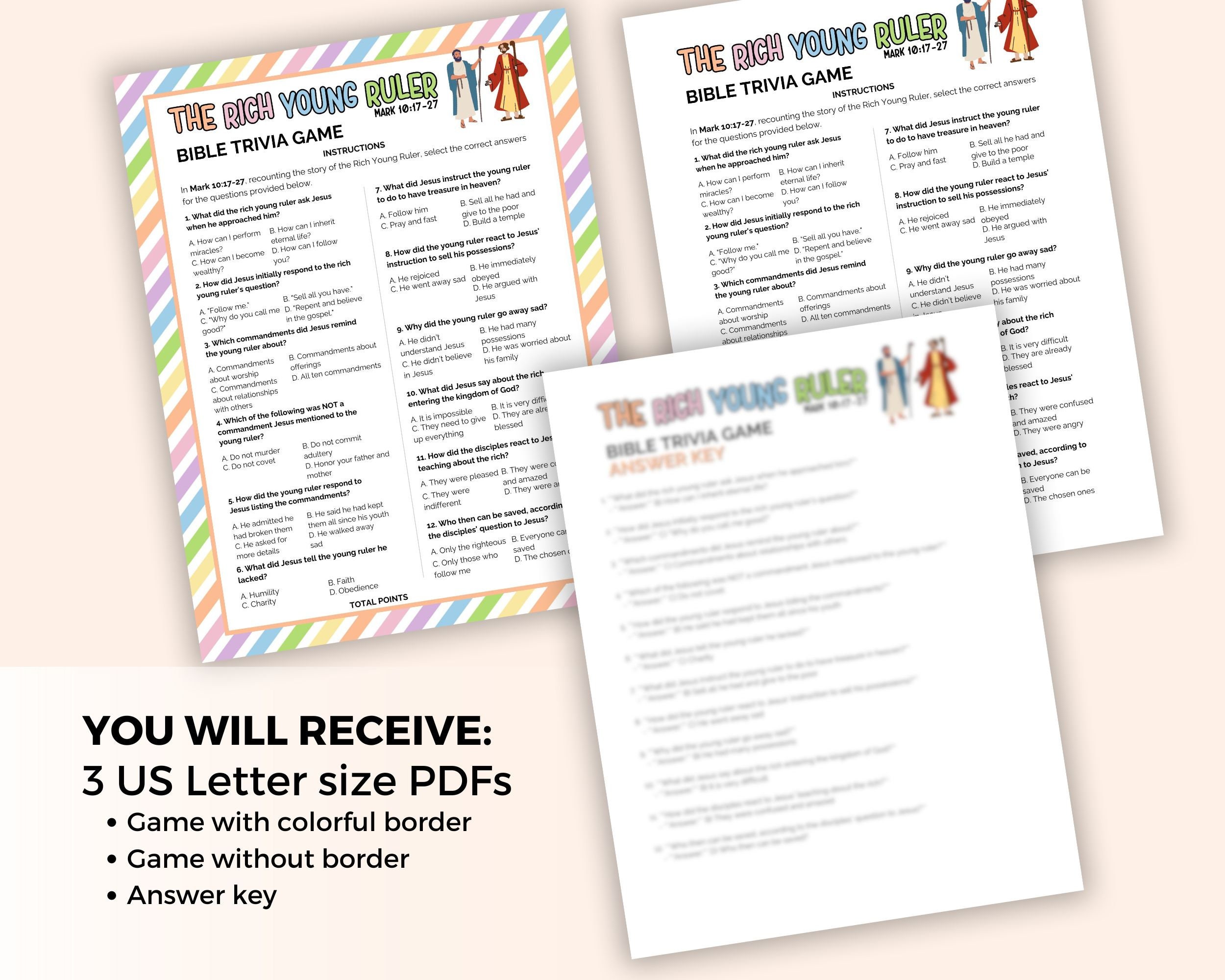 The Rich Young Ruler Bible Trivia for Kids, Printable Trivia Game ...