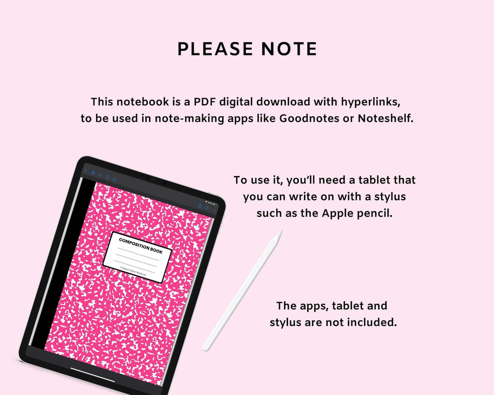 Pink Digital Composition Notebook, iPad Notebook, Digital Notebook ...