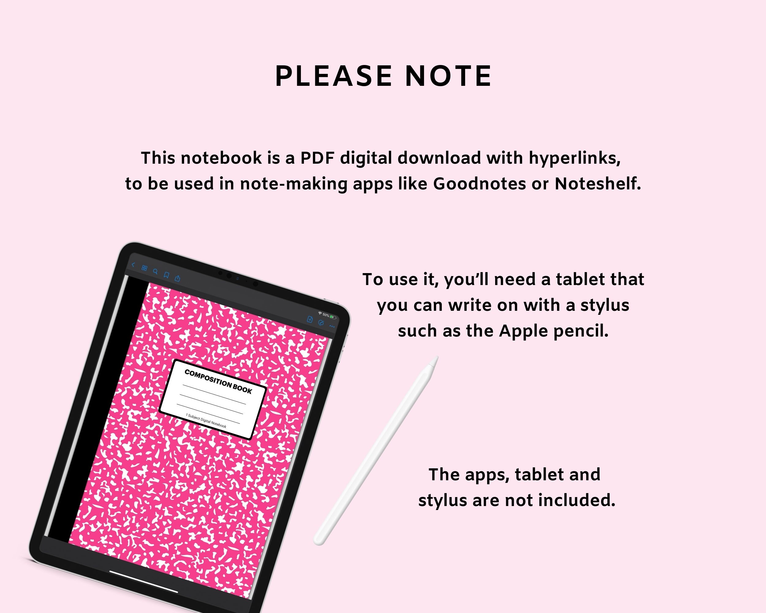 Pink Digital Composition Notebook, iPad Notebook, Digital Notebook ...