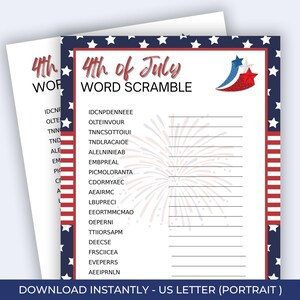 4th of July Word Scramble, Printable 4th of July Party Games, 4th of ...