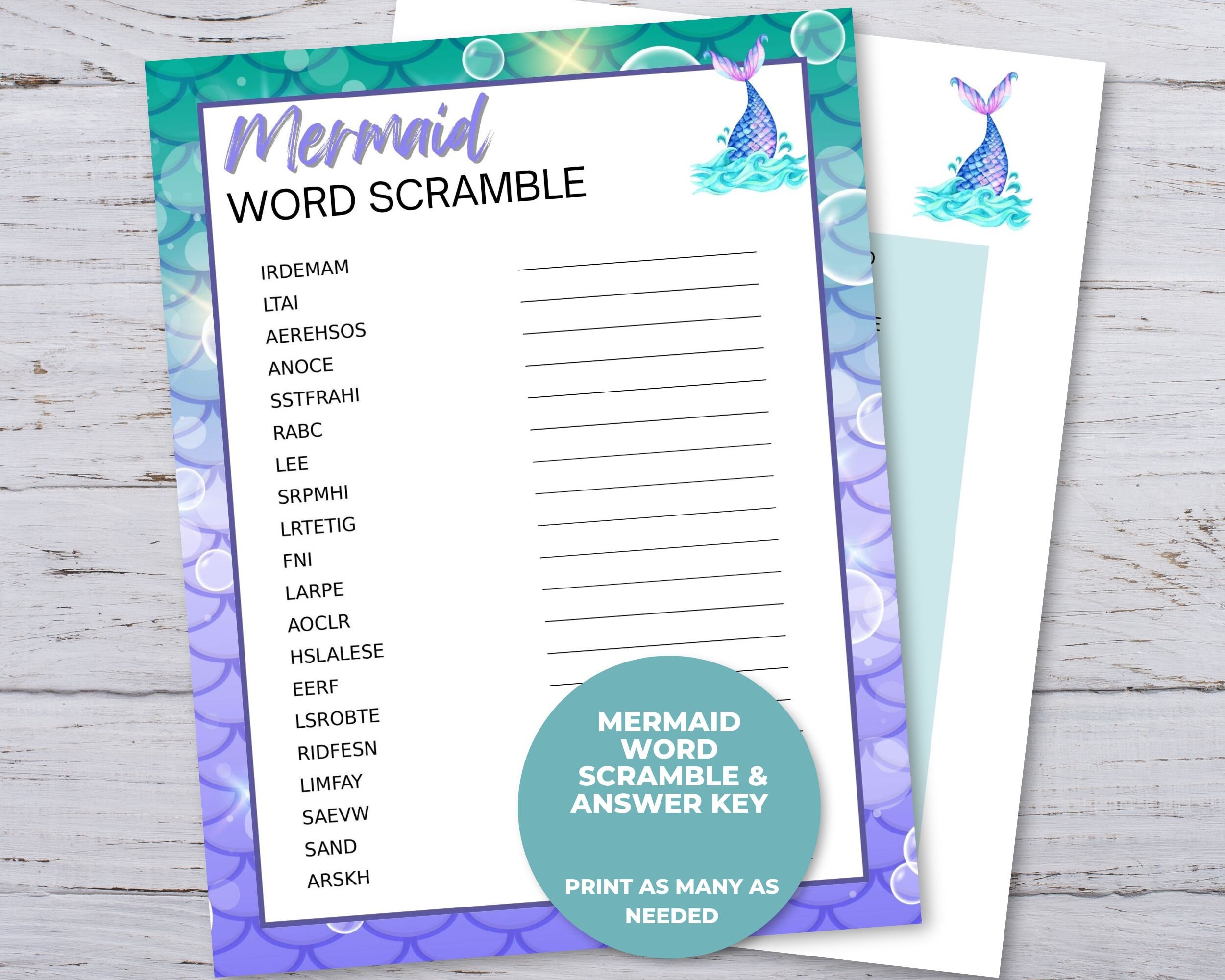 Mermaid Word Scramble, Mermaid Party Games, Under the Sea Printable ...