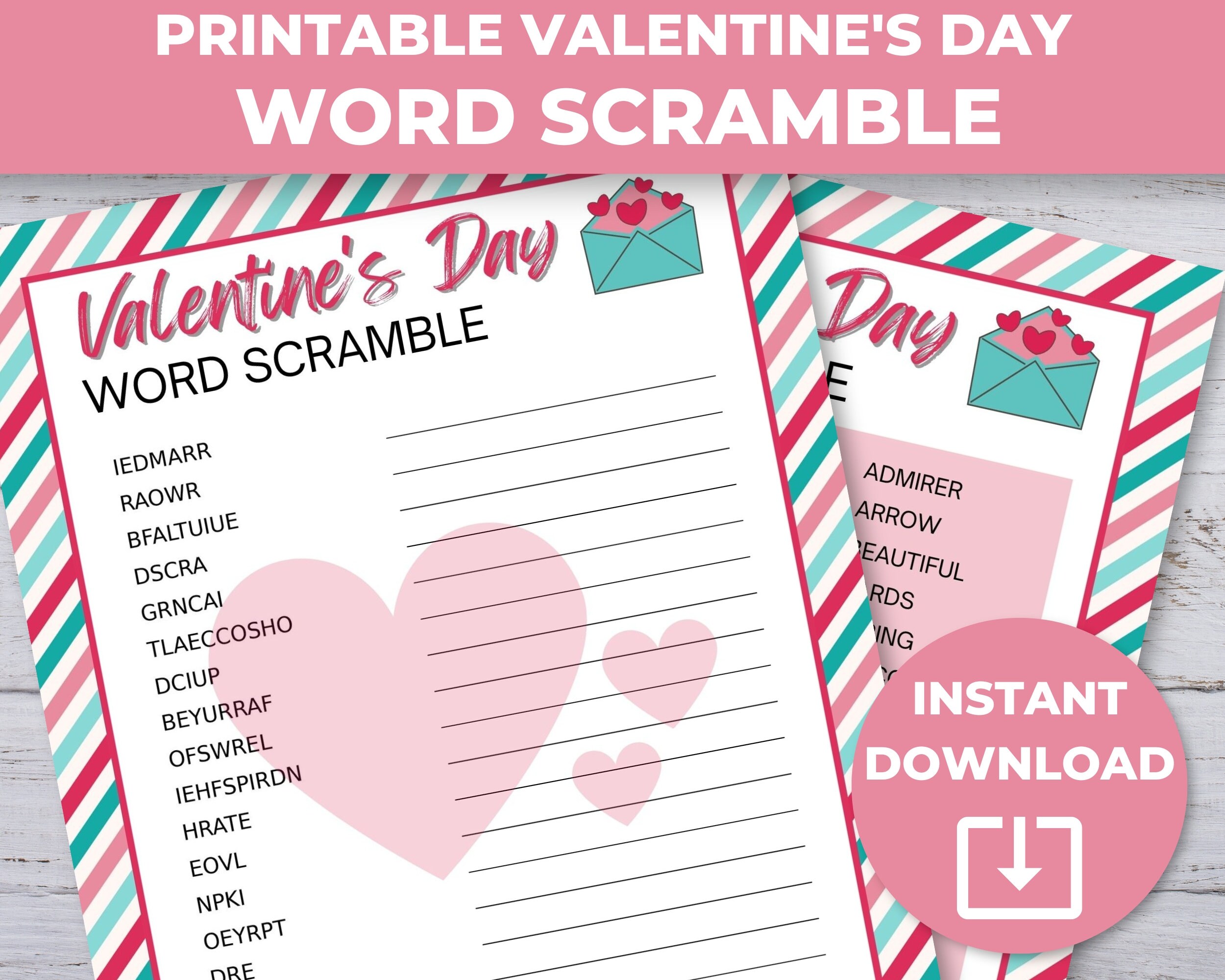 Valentine Word Scramble, Printable Valentine Party Game for Kids ...