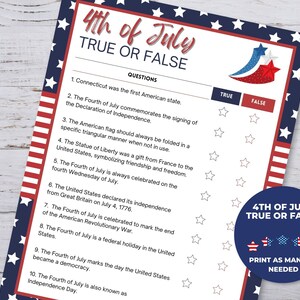 True or False Trivia, Printable 4th of July Party Games, 4th of July ...