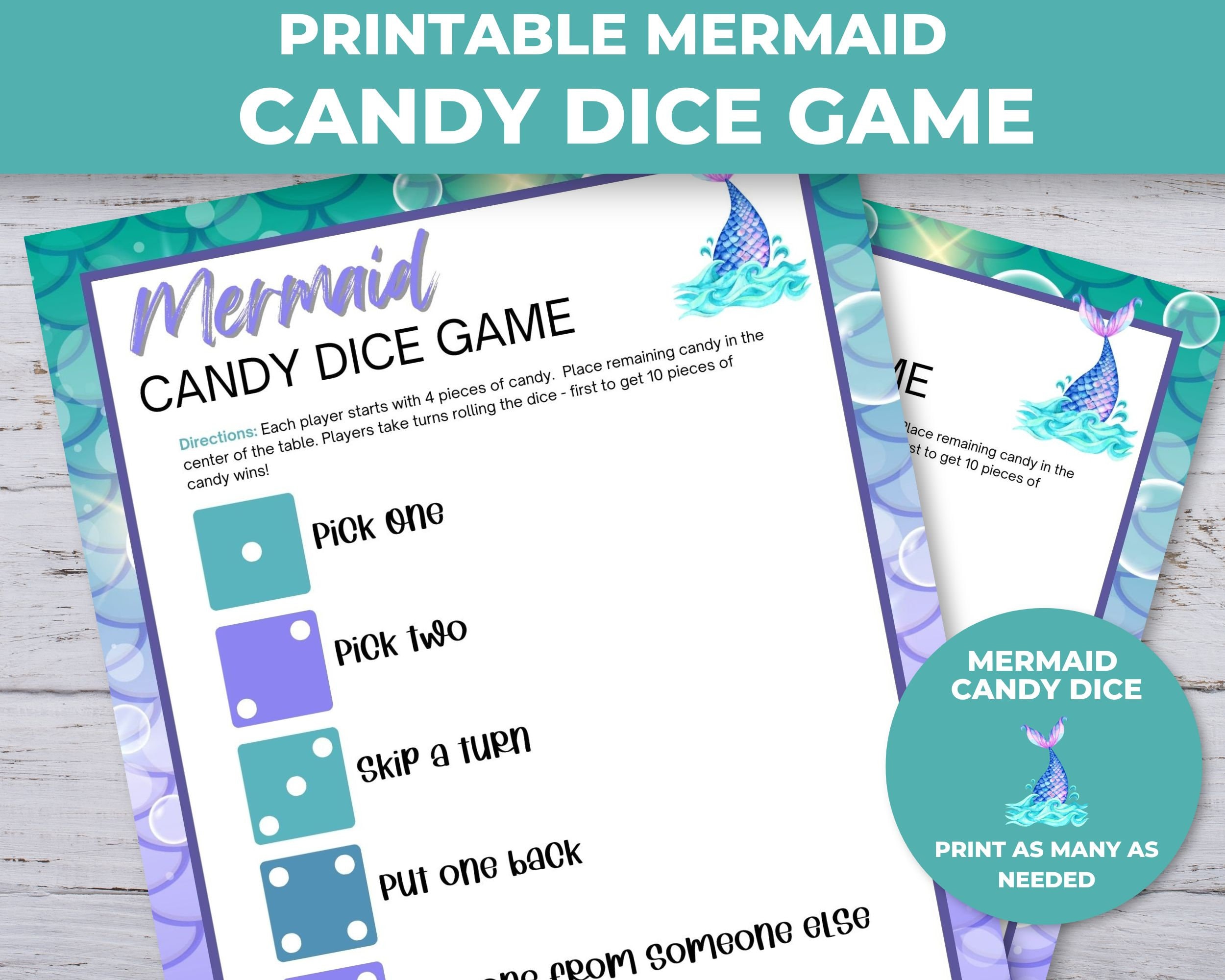 Mermaid Party Games, Candy Dice Game, Mermaid Party Printable, Under ...