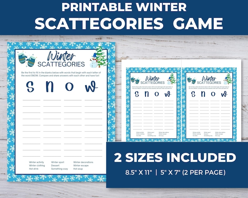 Printable Winter Scattegories Game, Winter Activities for Kids and ...