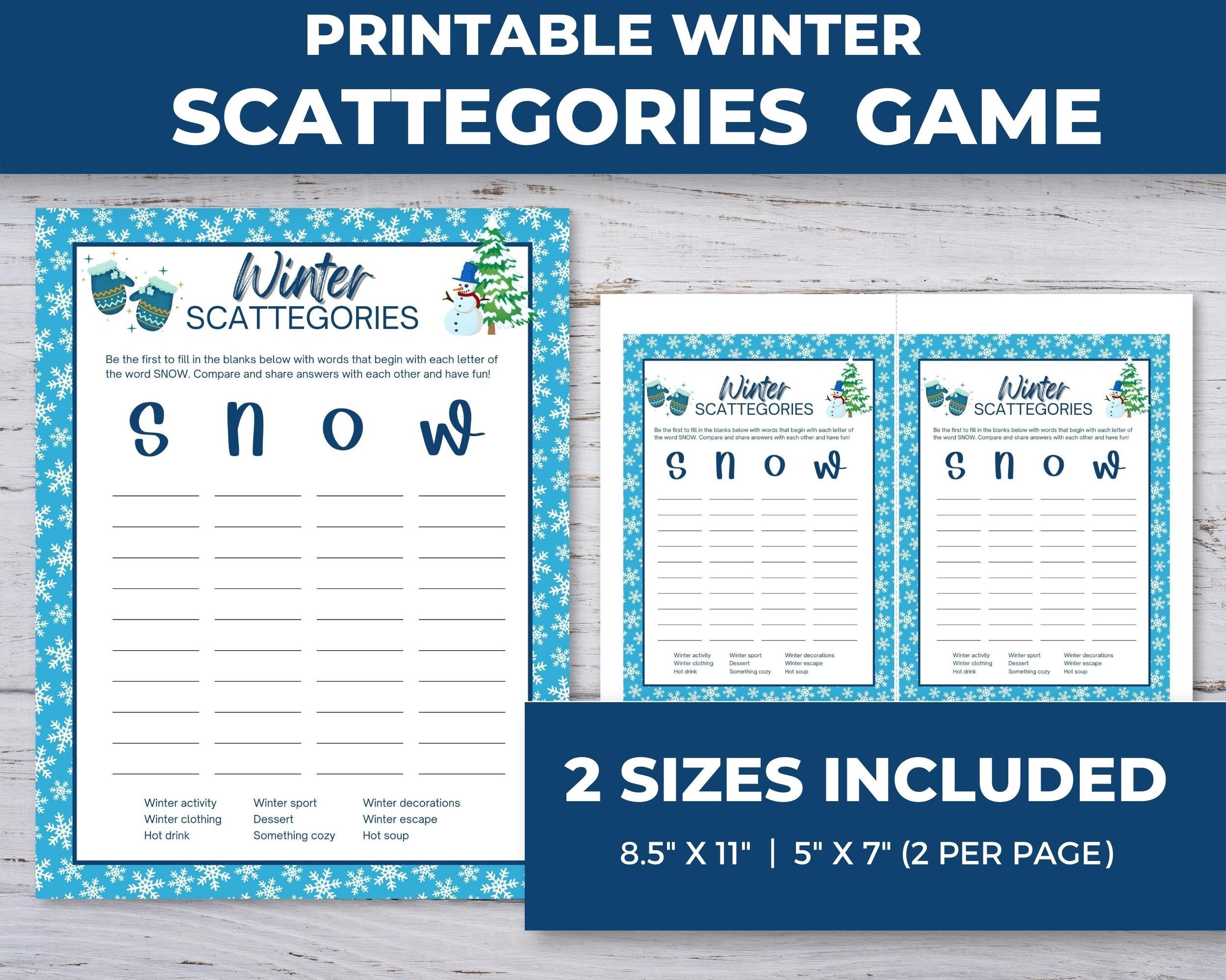 Printable Winter Scattegories Game, Winter Activities for Kids and ...