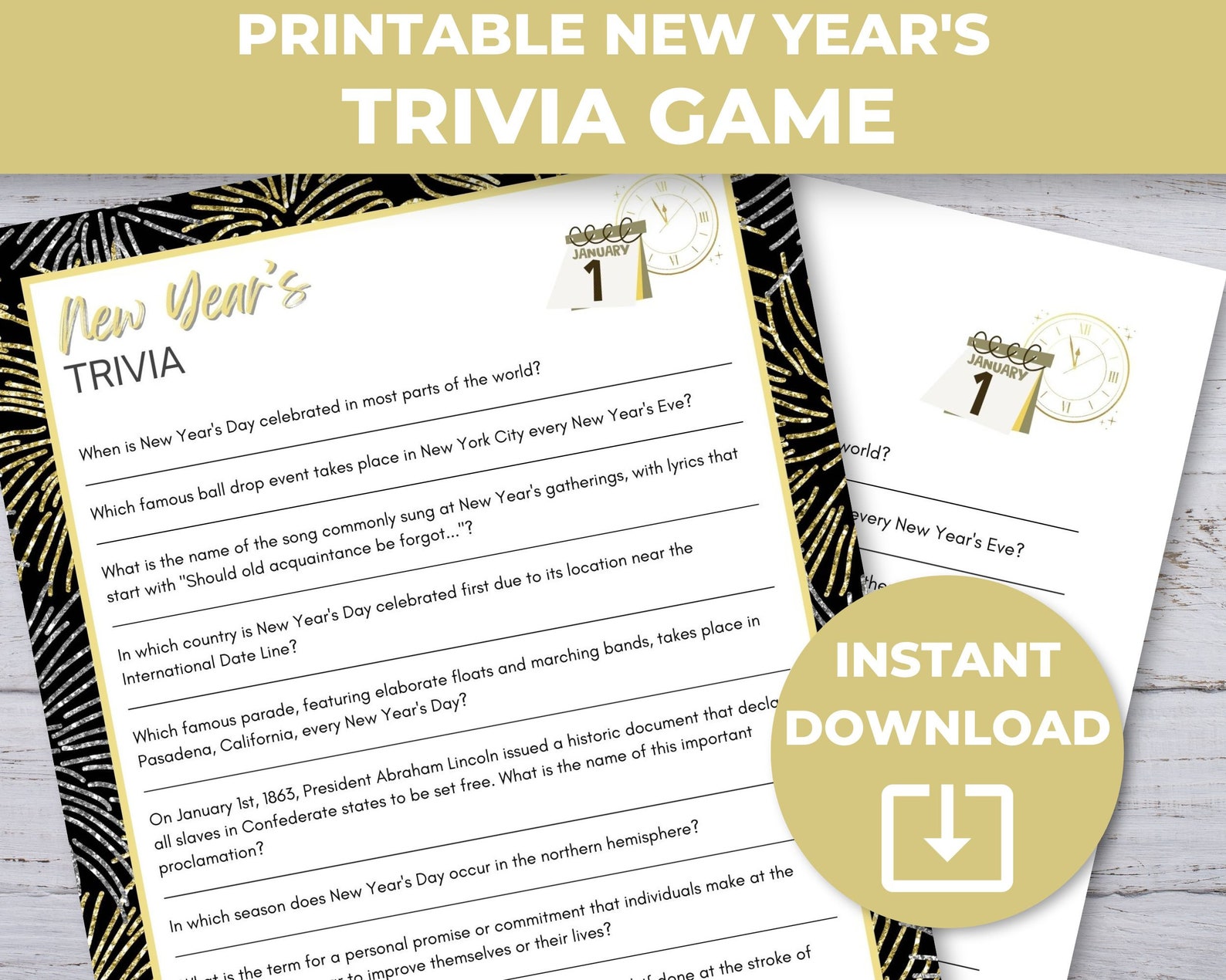 New Years Trivia Printable, New Years Eve Trivia, New Years Eve Party ...