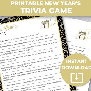 New Years Trivia Printable, New Years Eve Trivia, New Years Eve Party ...