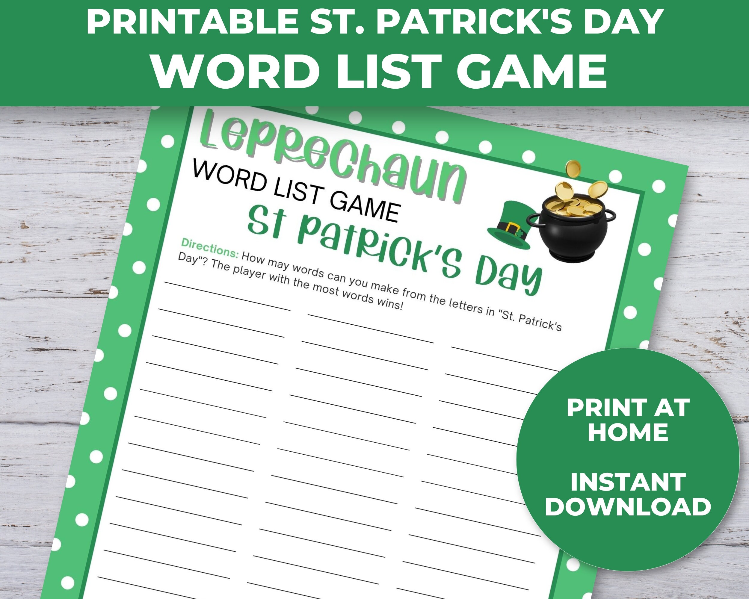 Printable St. Patrick's Day Word List Game for Kids and Adults - Etsy