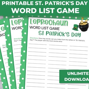 Printable St Patricks Day Game for Kids, St Patricks Day Word List Game ...