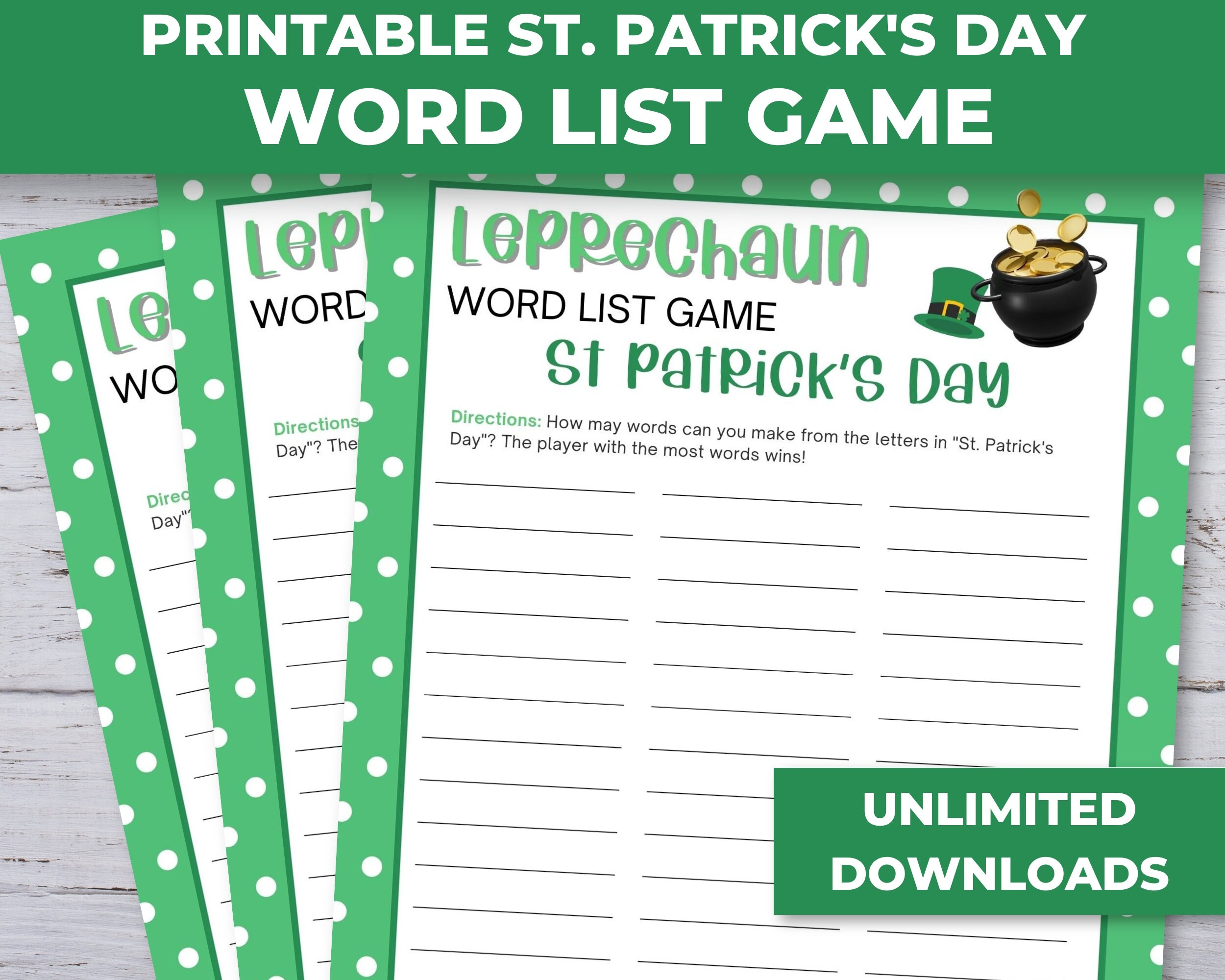 Printable St Patricks Day Game for Kids, St Patricks Day Word List Game ...