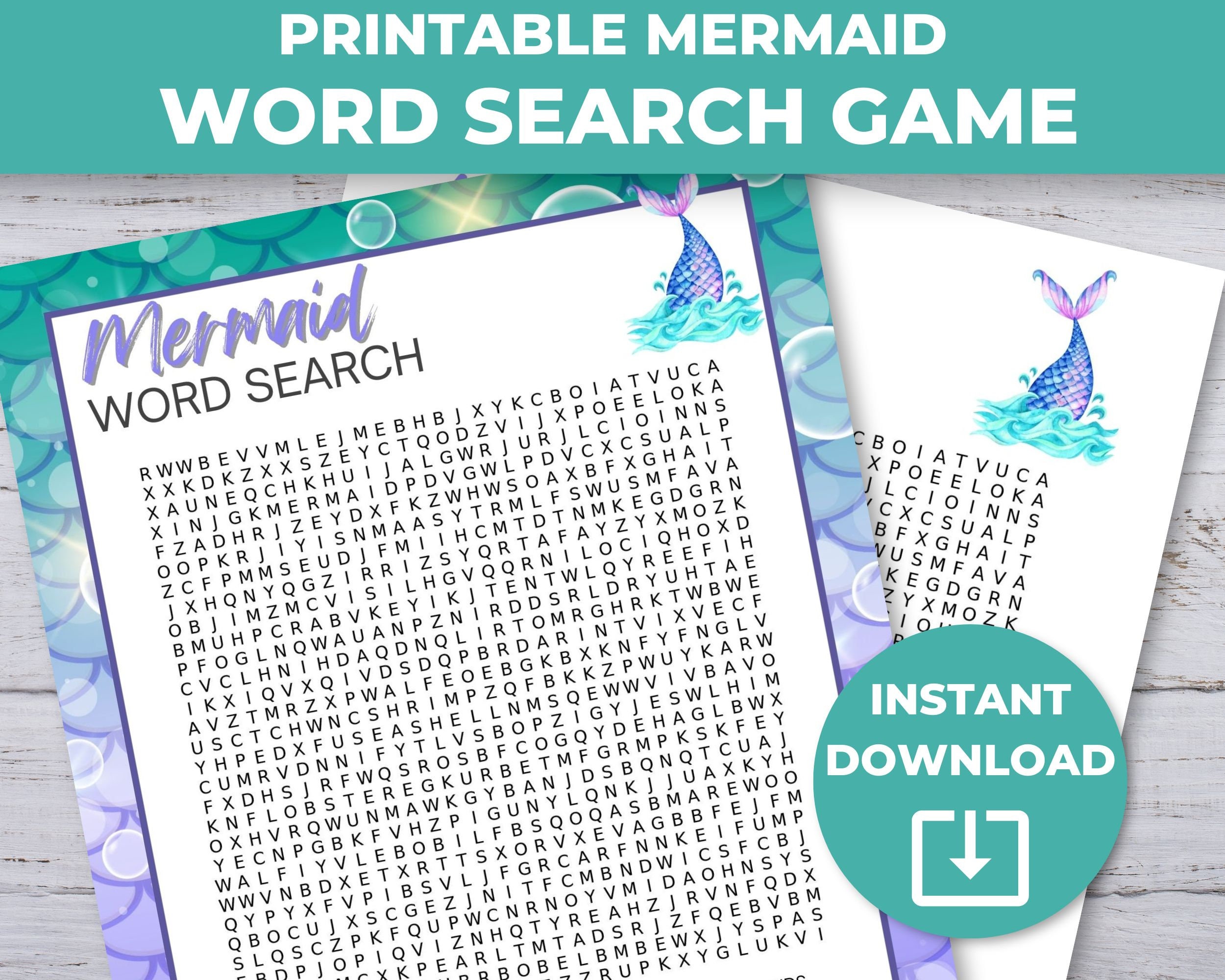 Mermaid Word Search, Mermaid Party Game, Mermaid Printable, Word Search ...