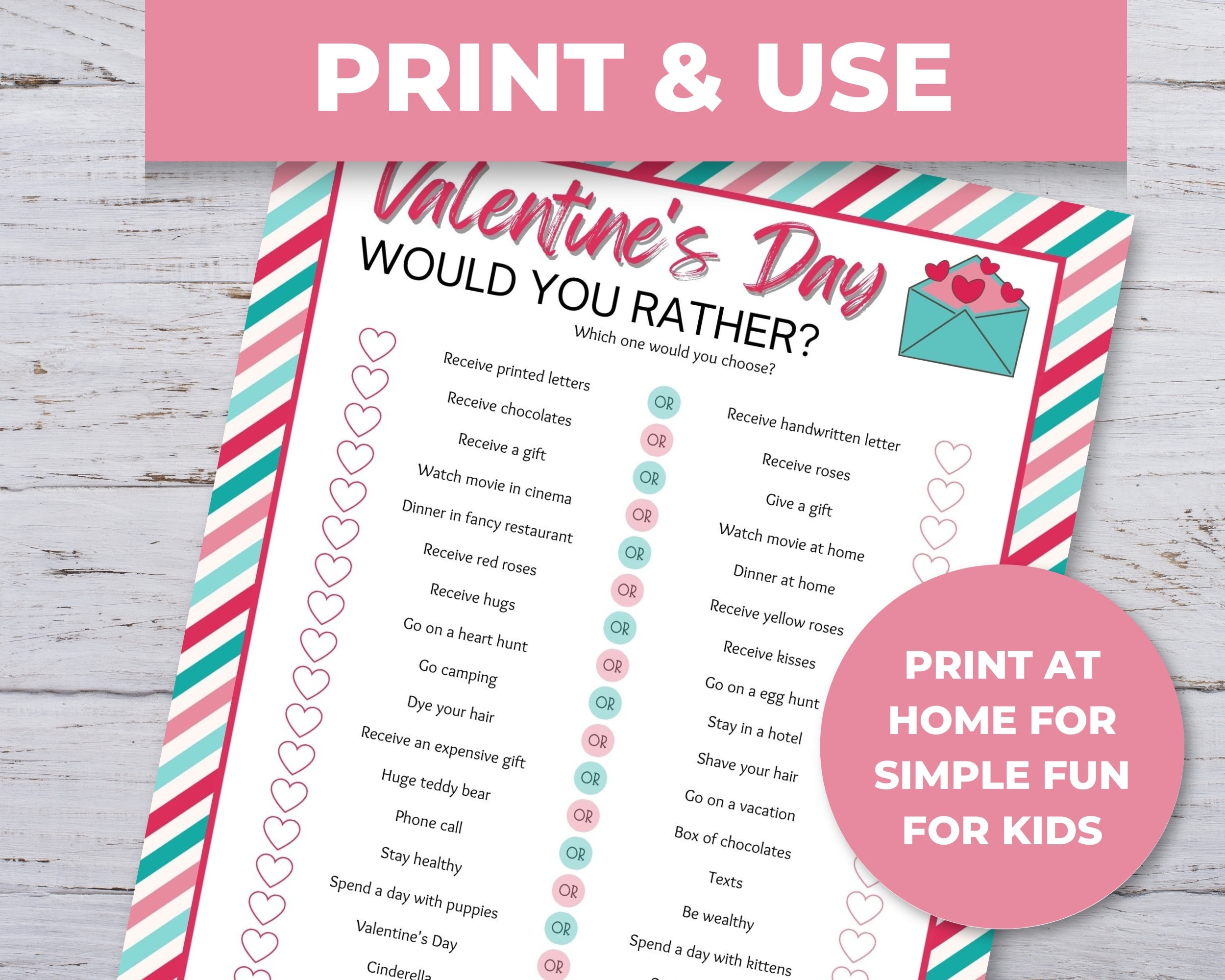 Printable Valentine Would You Rather Game, This or That Valentine Party ...