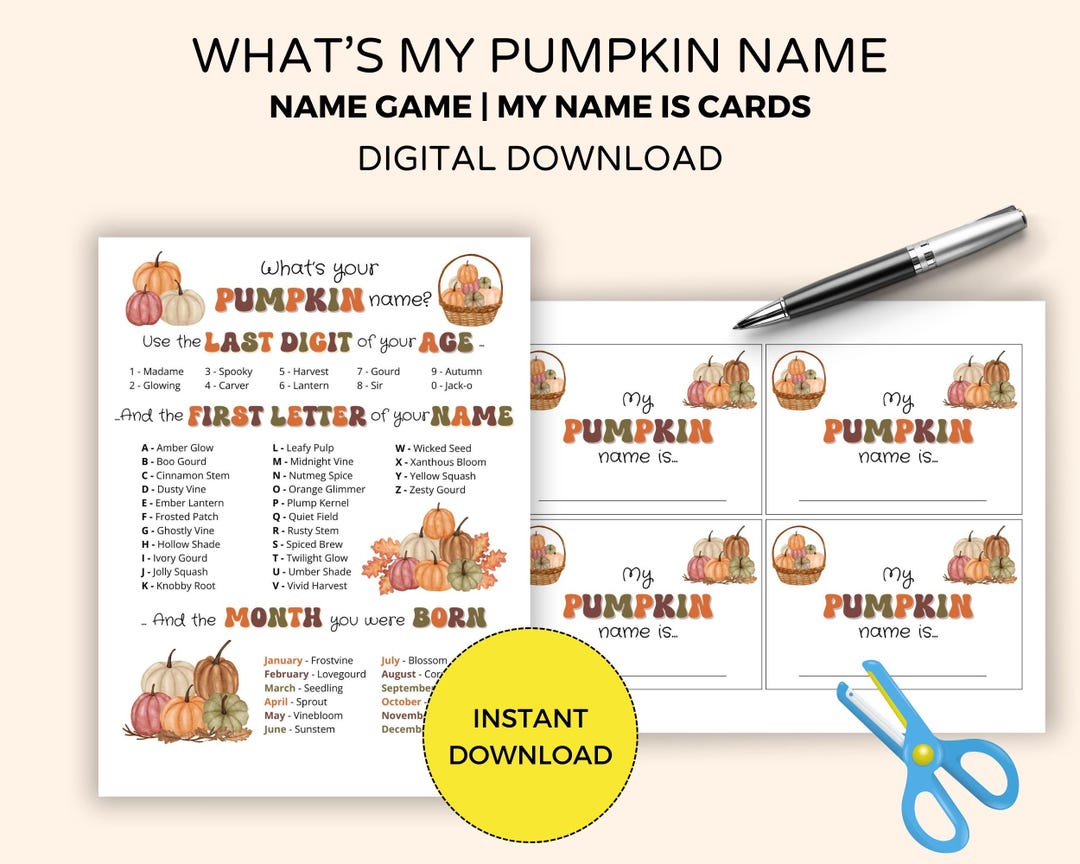 Whats Your Pumpkin Name, What's Your Name Game, Pumpkin Name Game, Fun ...