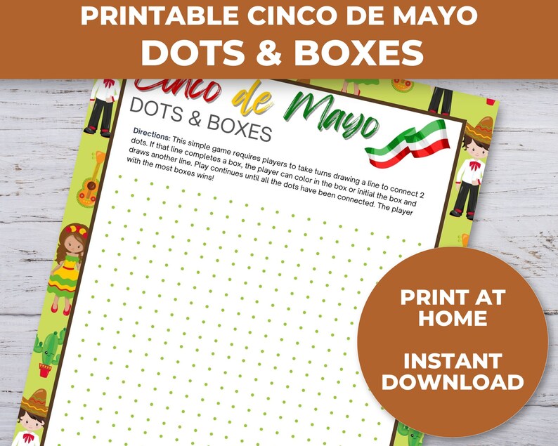 Dots and Boxes, Printable Cinco De Mayo Games, Classroom Activity ...