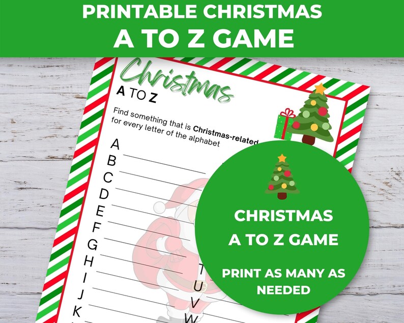 Christmas A to Z Game Printable Christmas Game for Kids - Etsy