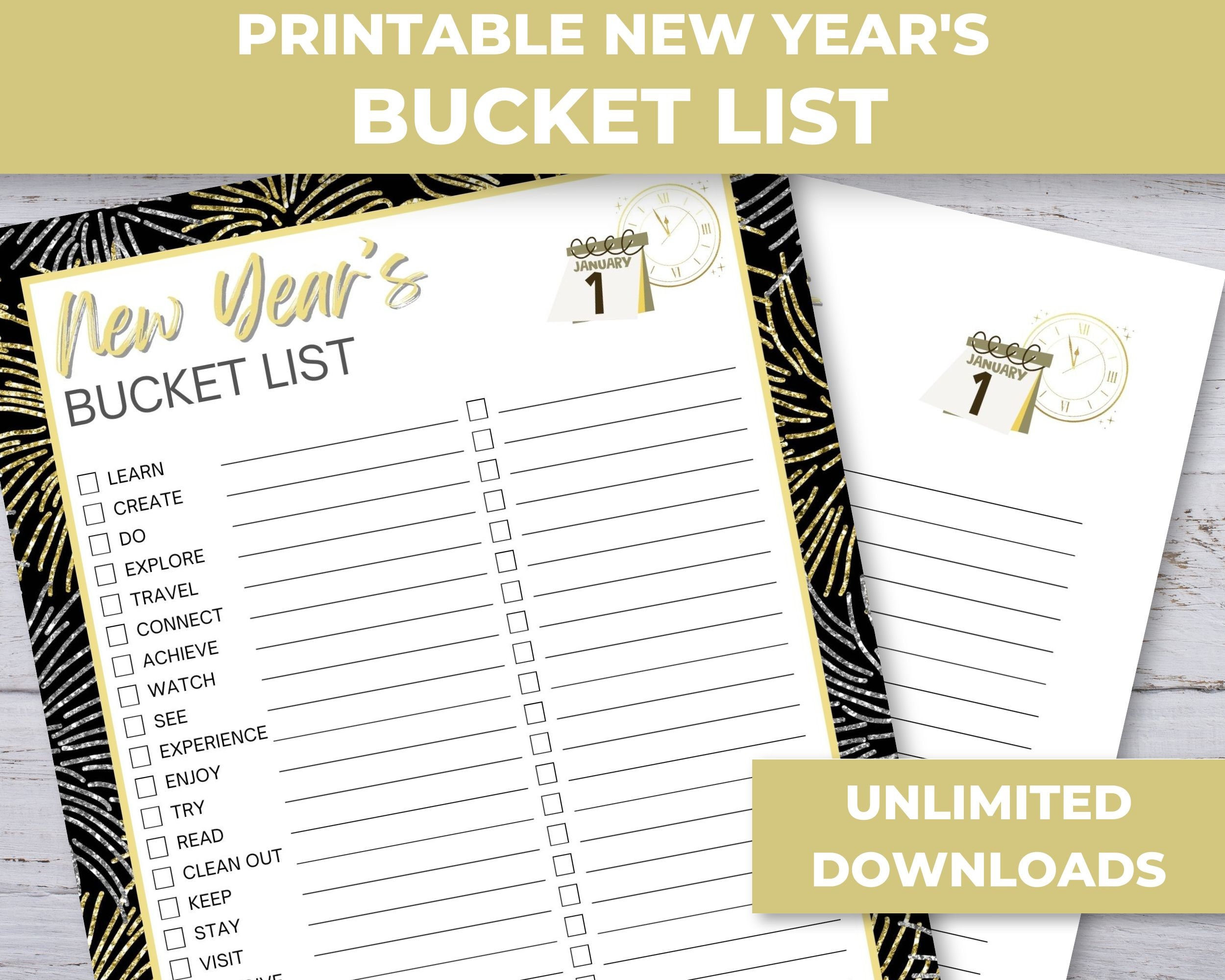 New Years Bucket List, New Year Printable, New Year's Activity, New ...