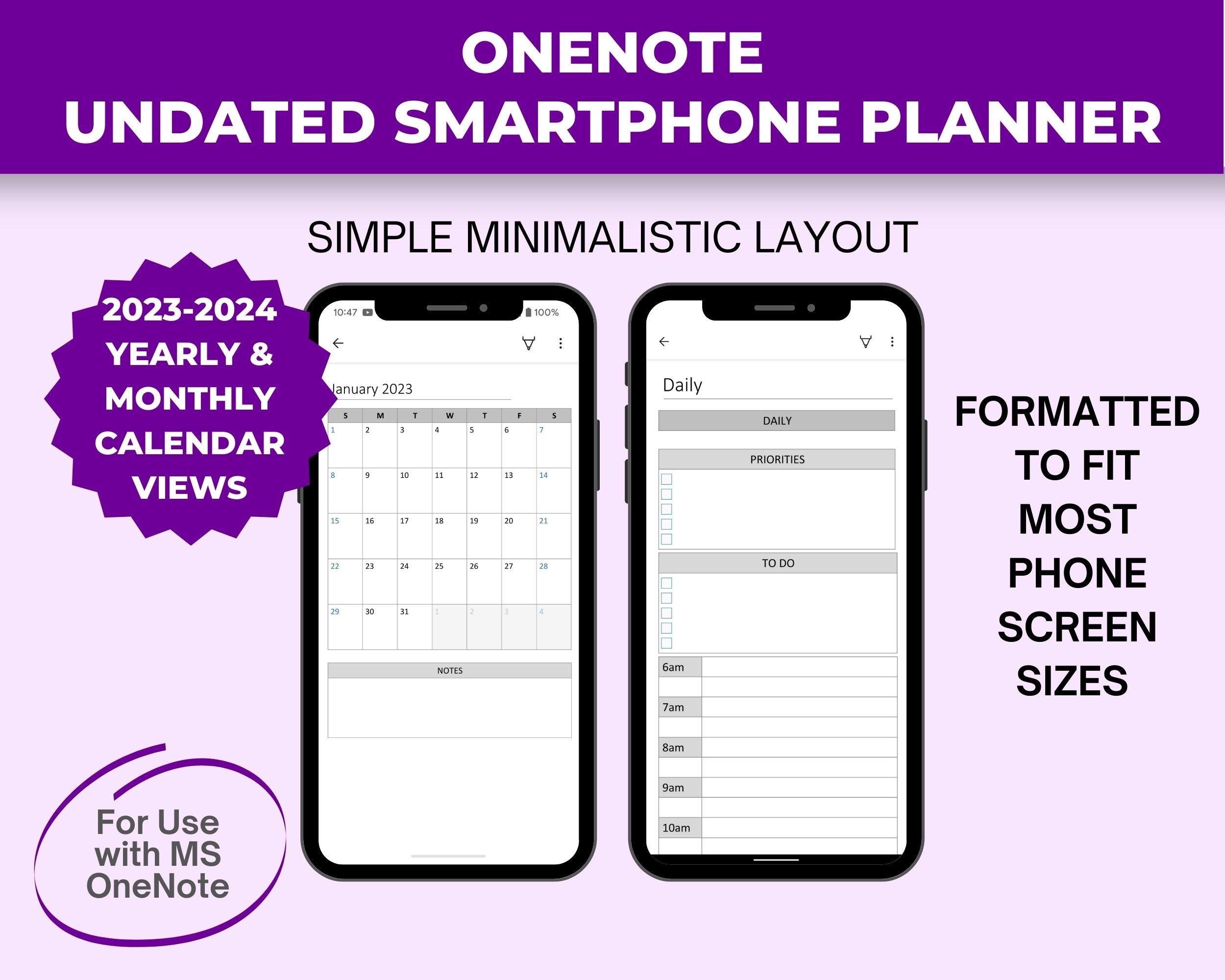 Onenote Digital Planner, Onenote Planner Undated, Digital Planner Phone ...