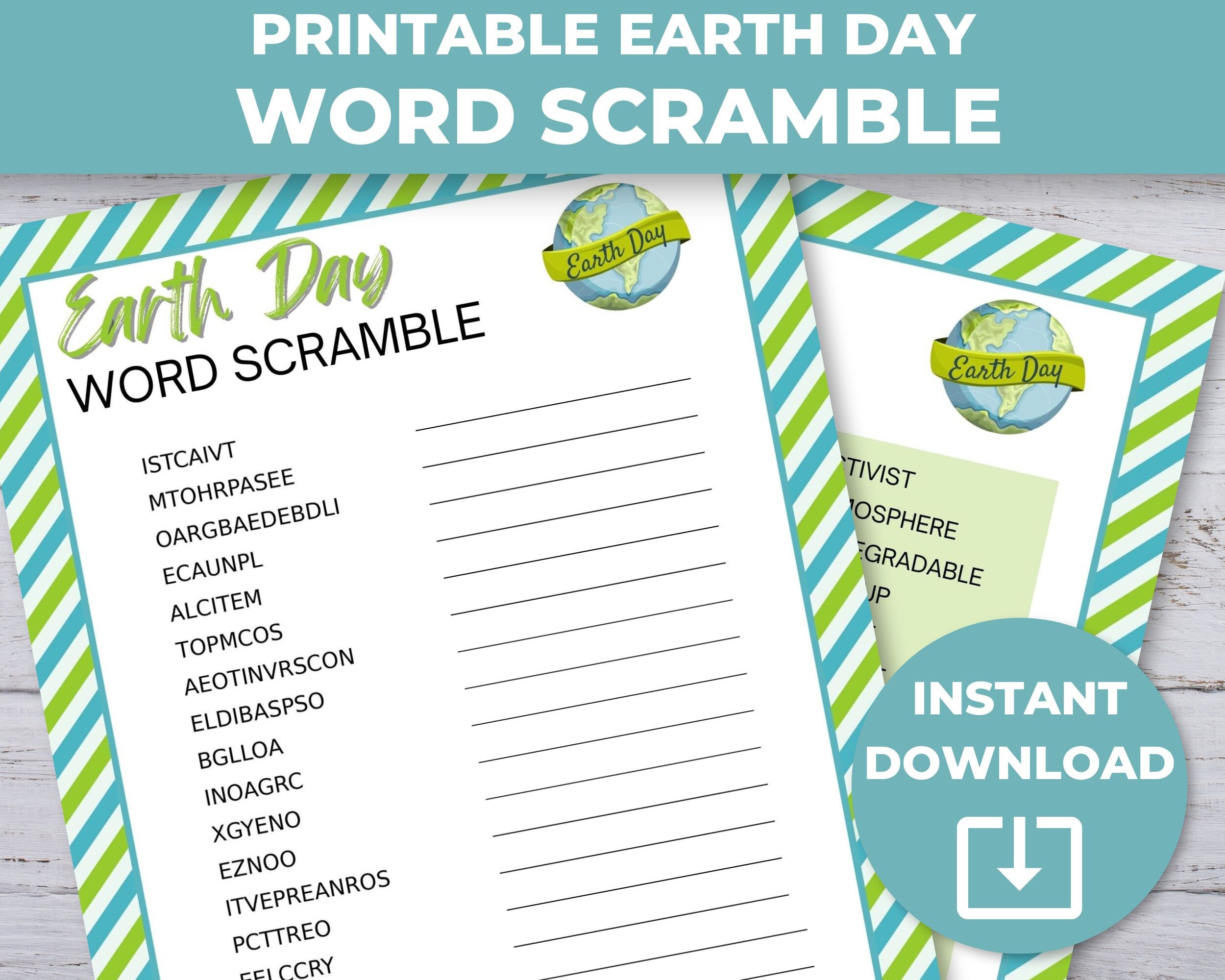 Earth Day Word Scramble, Printable Earth Day Game for Kids, Sunday ...