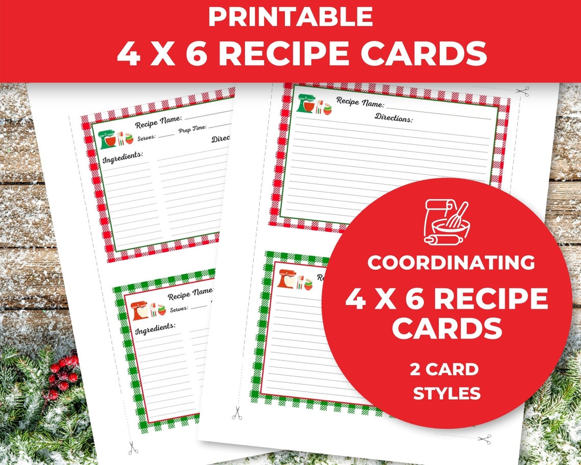 Printable Recipe Cards - Red & Green Gingham - Etsy