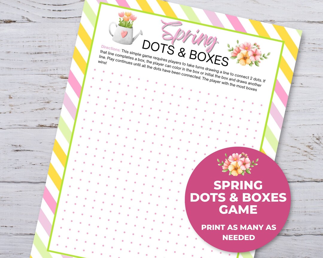 Spring Dots and Boxes, Printable Springtime Game for Kids, Classroom ...