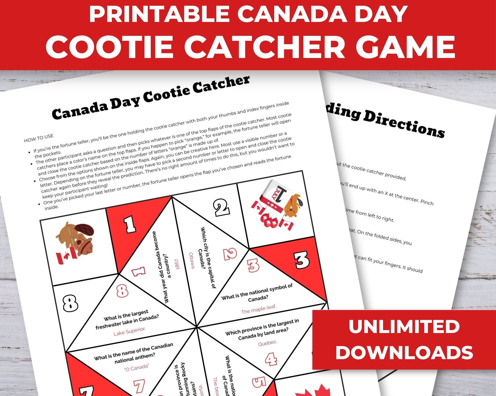 Cootie Catcher, Canada Day Games, Canada Day Printable, Kids Summer ...