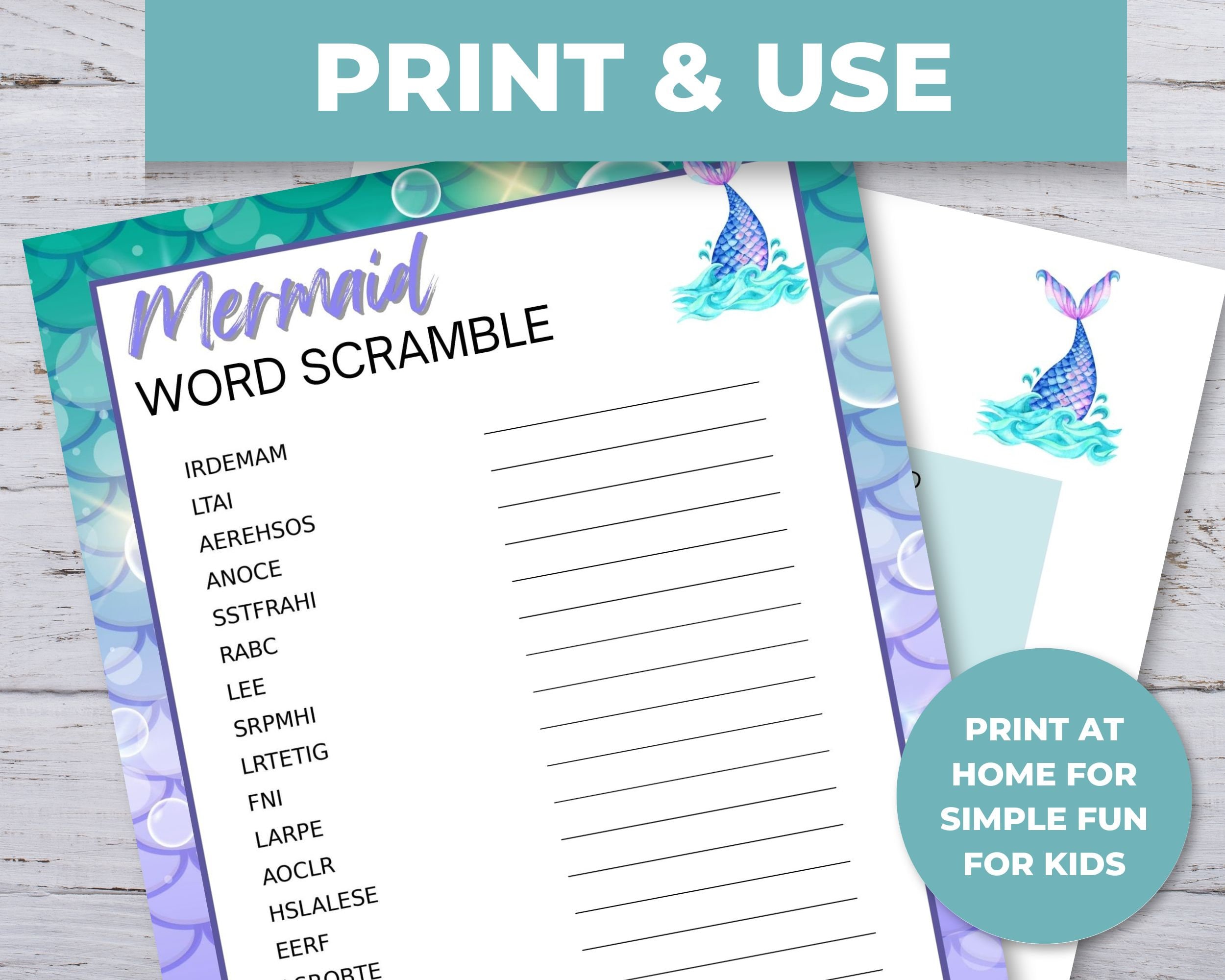 Mermaid Word Scramble, Mermaid Party Games, Under the Sea Printable ...