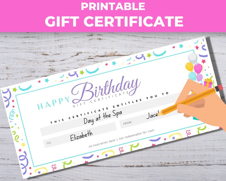 Birthday Gift Certificate Printable, Gift Certificate Template, Blank ...
