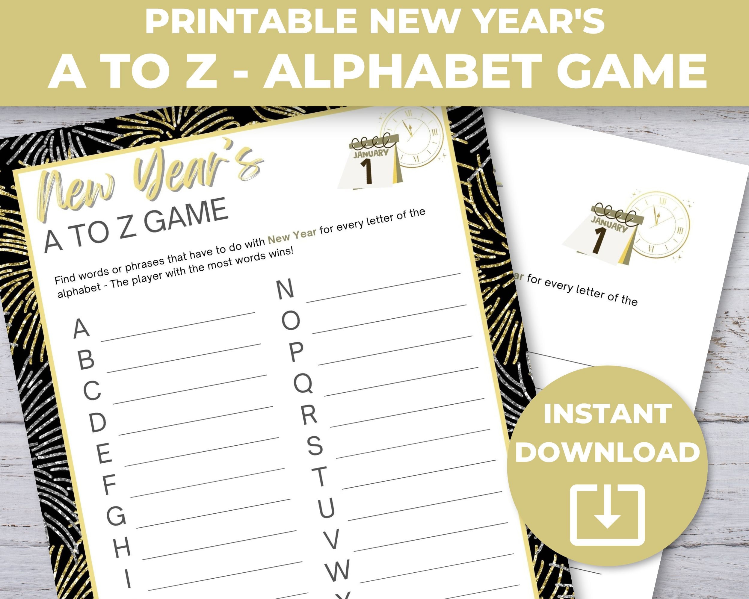 New Years A to Z Game, Printable New Year Game for Kids, Classroom ...