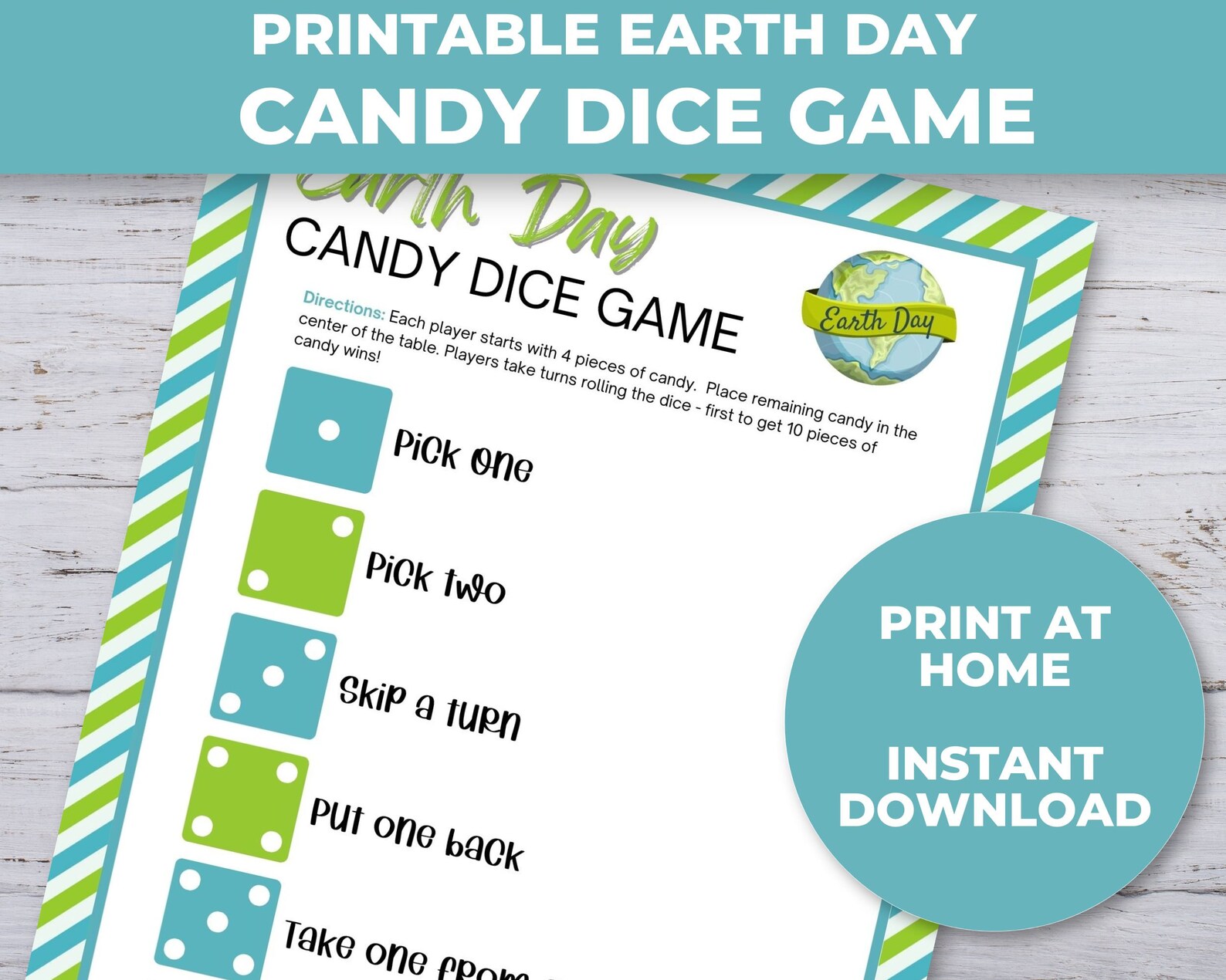 Printable Candy Dice Game, Earth Day Activities for Kids and Adults ...