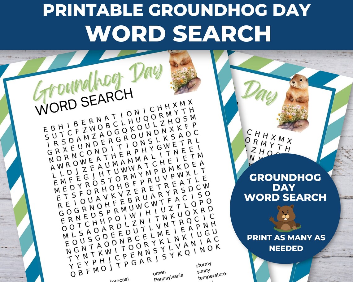 Groundhog Day Printable, Word Search Printable, Groundhog Day Worksheet ...