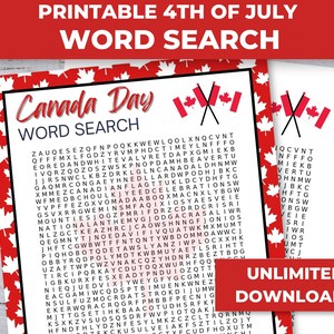 Canada Day Word Search Printable, Canada Day Games, July 1st Games ...