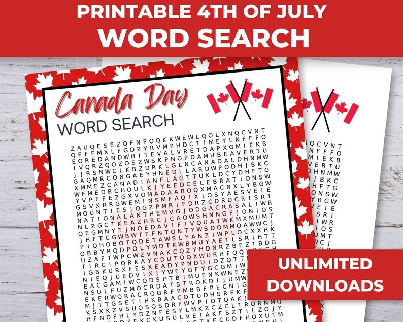 Canada Day Word Search Printable, Canada Day Games, July 1st Games ...