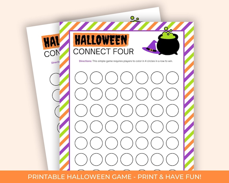 Halloween Four in A Row Printable Halloween Game for Kids, Classroom ...