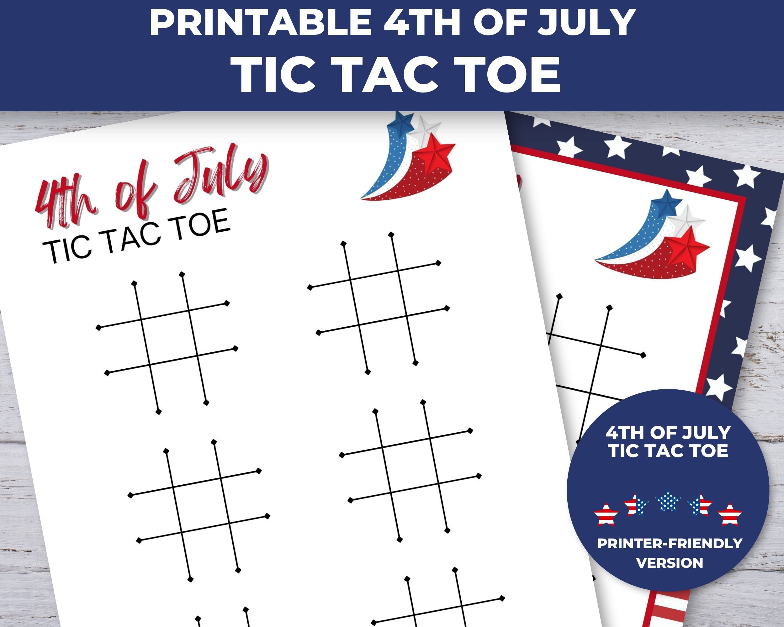 4th of July Tic Tac Toe, Printable 4th of July Party Games, 4th of July ...