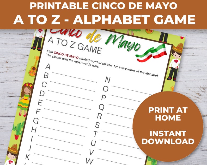 Cinco De Mayo A to Z Game Printable Cinco De Mayo Games for - Etsy