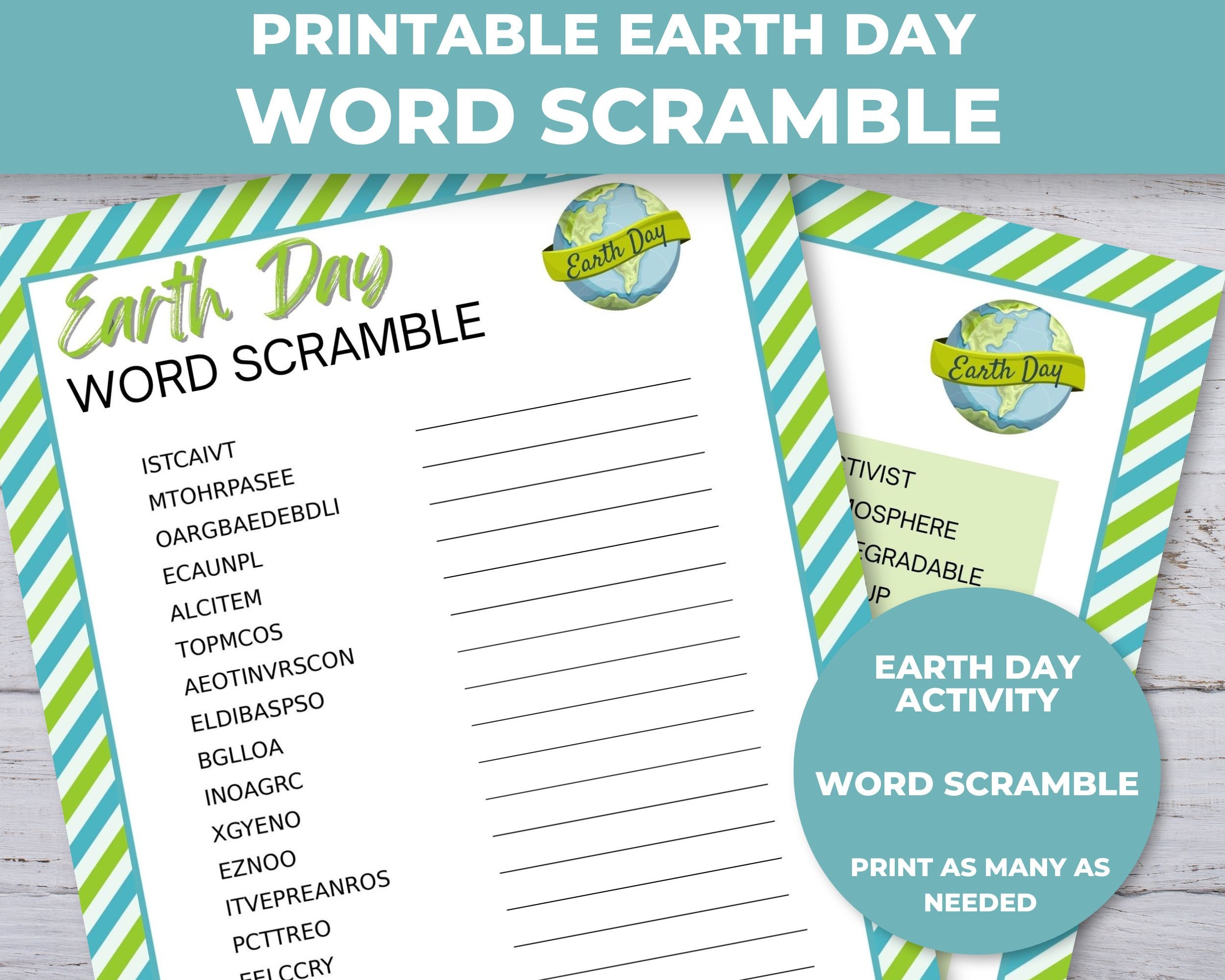 Earth Day Word Scramble, Printable Earth Day Game for Kids, Sunday ...