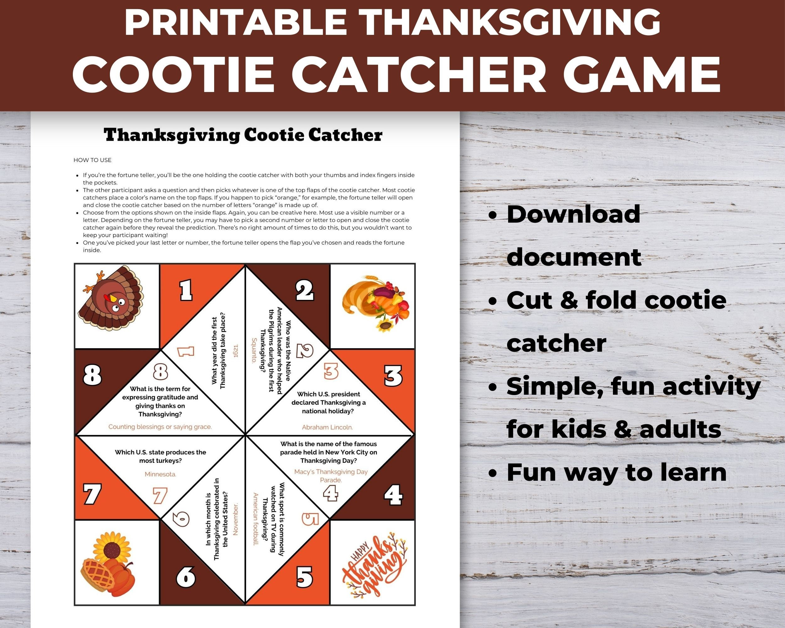 Cootie Catcher, Thanksgiving Games, Thanksgiving Printable, Classroom ...