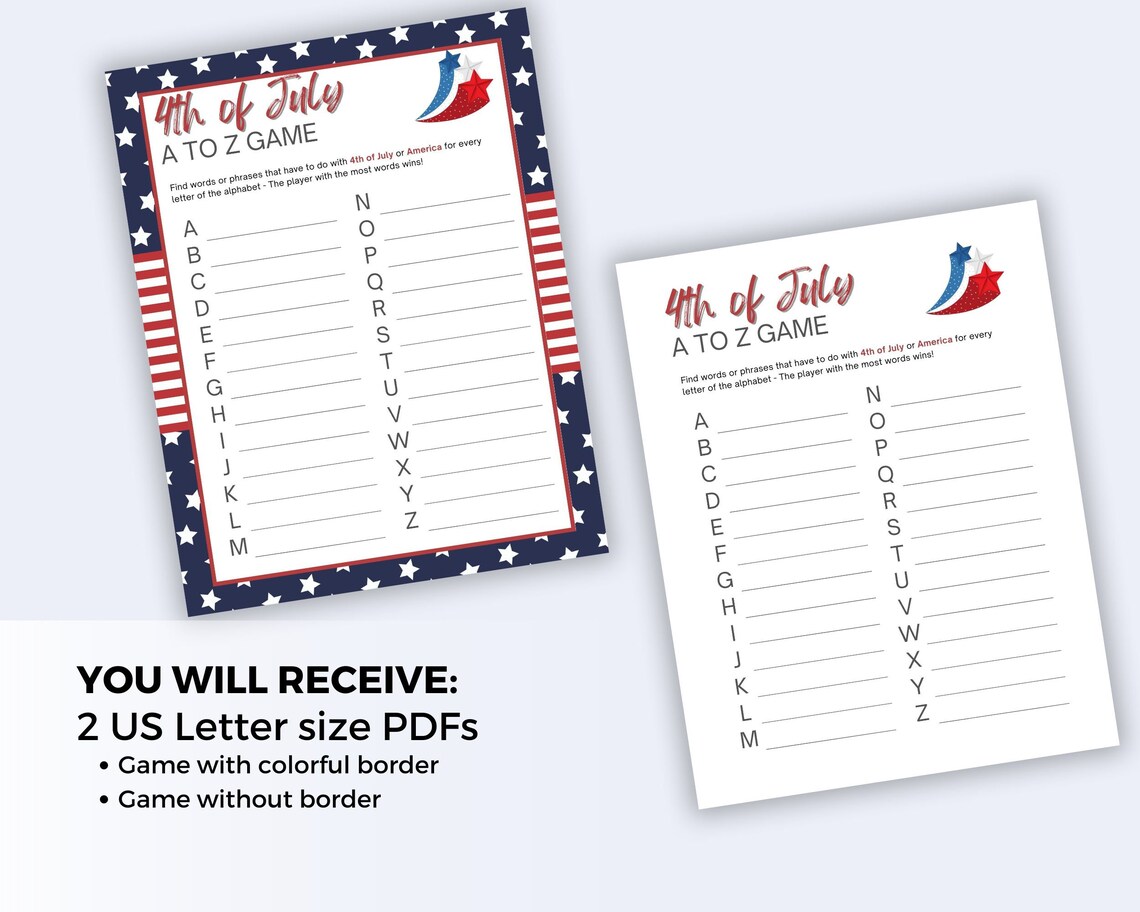 4th of July A to Z Game, Printable 4th of July Party Games, 4th of July ...