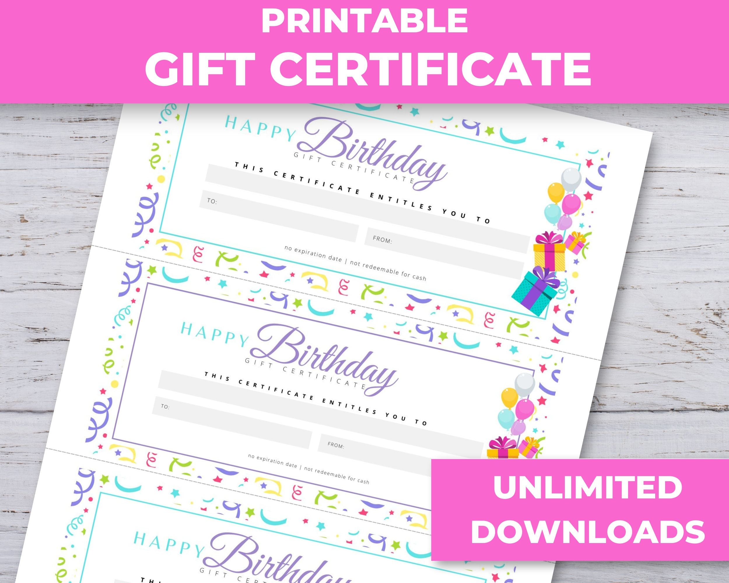 Birthday Gift Certificate Printable, Gift Certificate Template, Blank ...