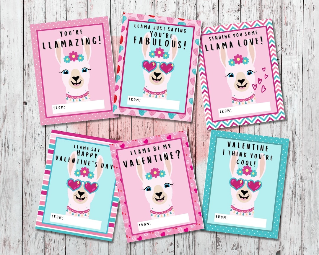 Printable Llama Valentines for School Class, Llama Valentine Cards ...