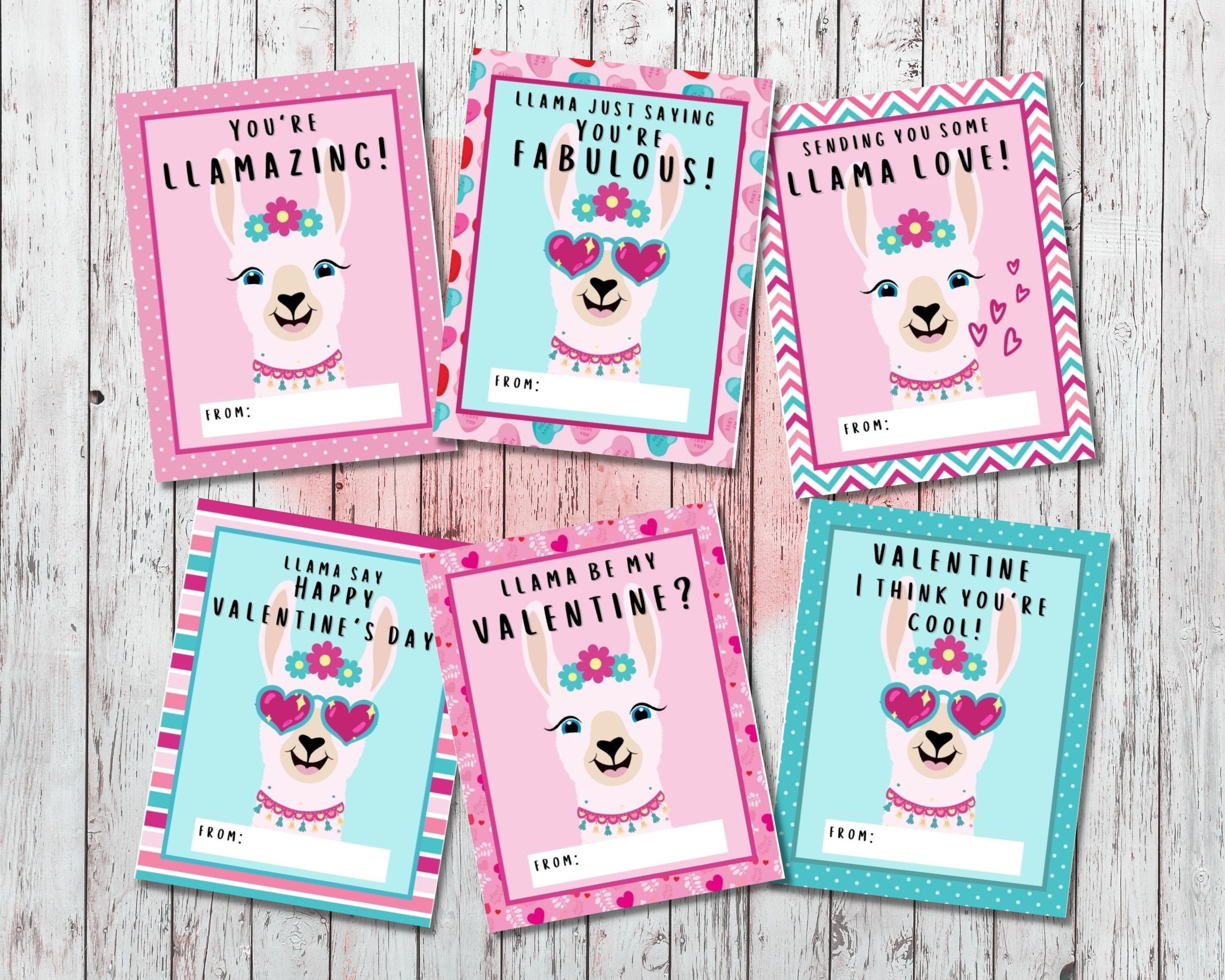 Printable Llama Valentines for School Class, Llama Valentine Cards ...