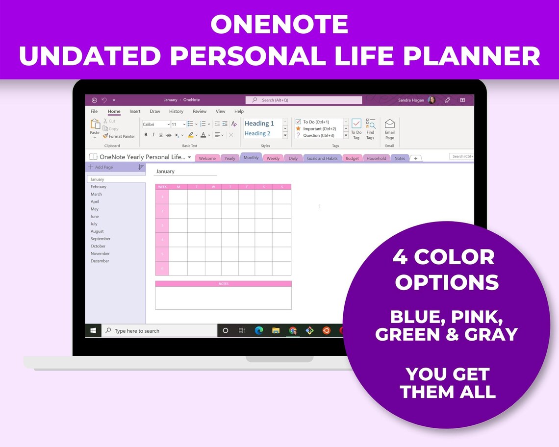 Onenote Digital Planner Undated, Onenote Planner Template, Digital Life ...