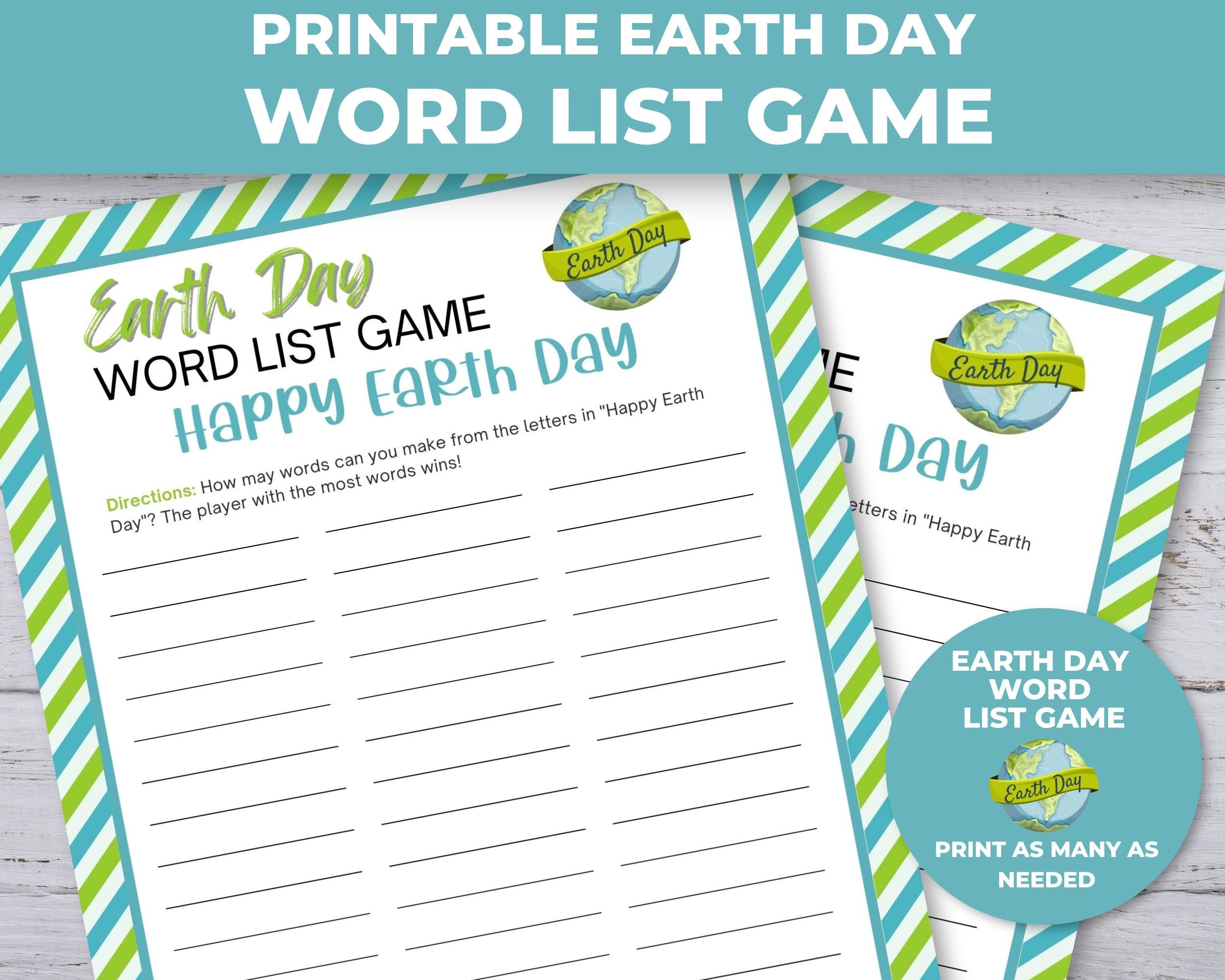 Earth Day Word List Game, Printable Earth Day Game for Kids, Classroom ...